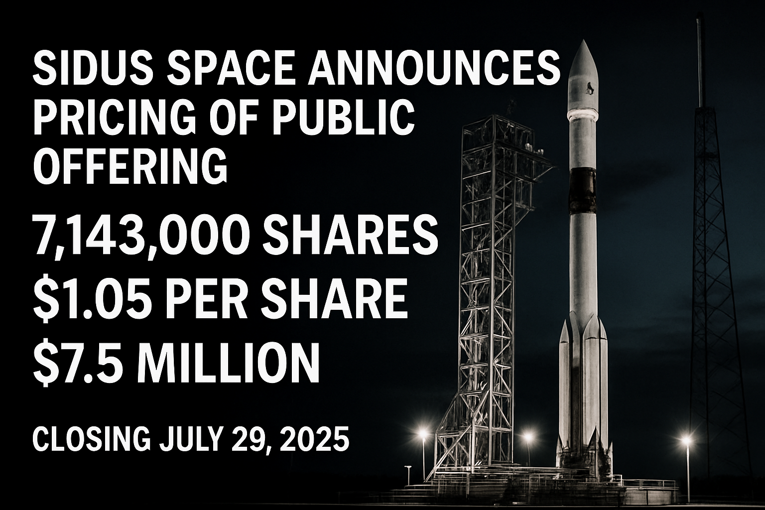 Sidus Space Announces $7.5M Public Offering of Common Stock | SIDU ...